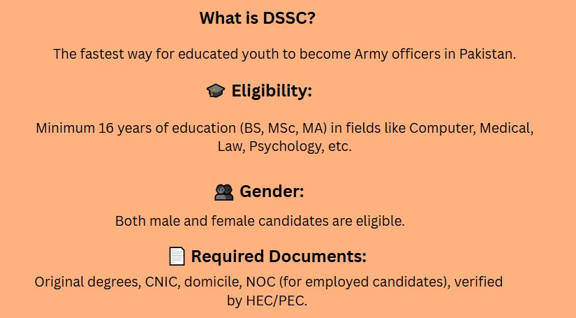 Direct Short Service Commission DSSC PAK Army 2025