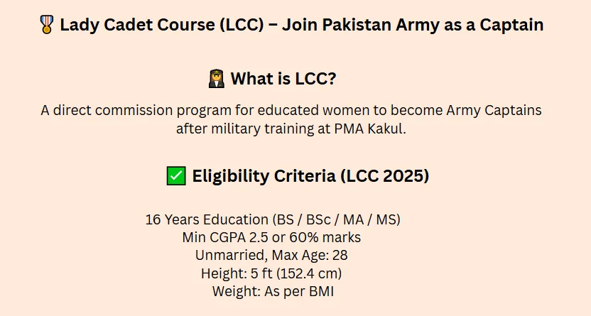 Join Pak Army Lady Cadet Course 2026 – Eligibility, Test & Training
